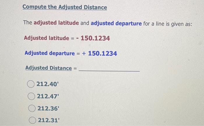 Solved The adjusted latitude and adjusted departure for a | Chegg.com
