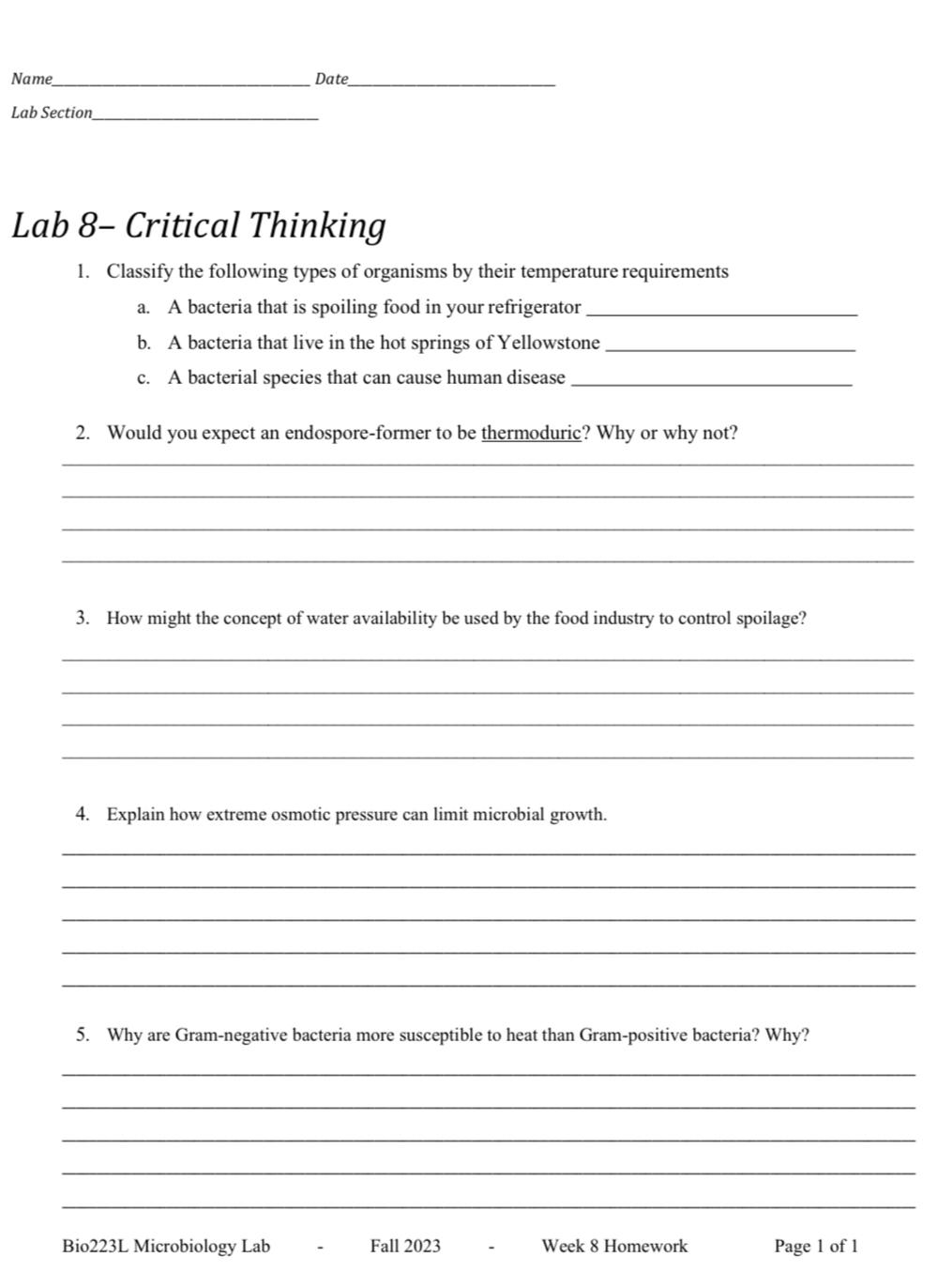 Solved NameDateLab SectiorLab 8-Critical ThinkingClassify | Chegg.com