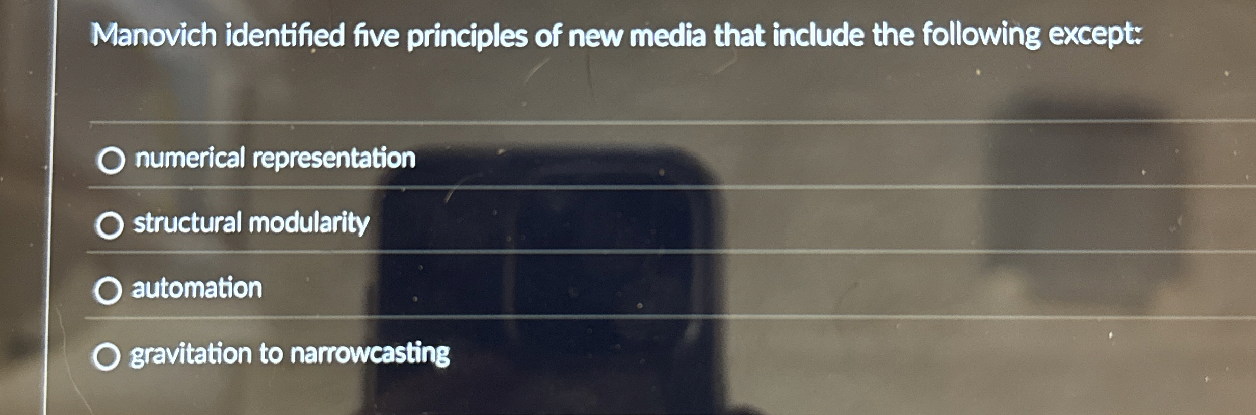 Solved Manovich identified five principles of new media that | Chegg.com