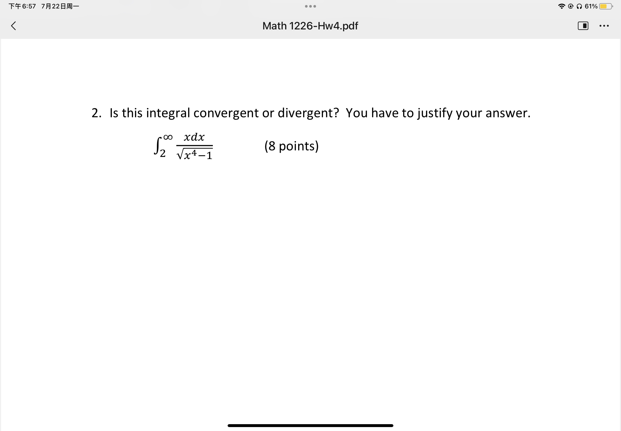 Solved Ask experts下午6:57 7月22日周一 61%Math 1226-Hw4.pdf2. ﻿Is | Chegg.com