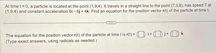 Solved At time t=0, a particle is located at the point | Chegg.com