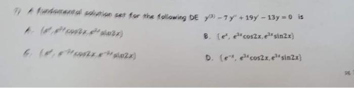 Solved A fundamental solution set for the following DE 3-7 | Chegg.com