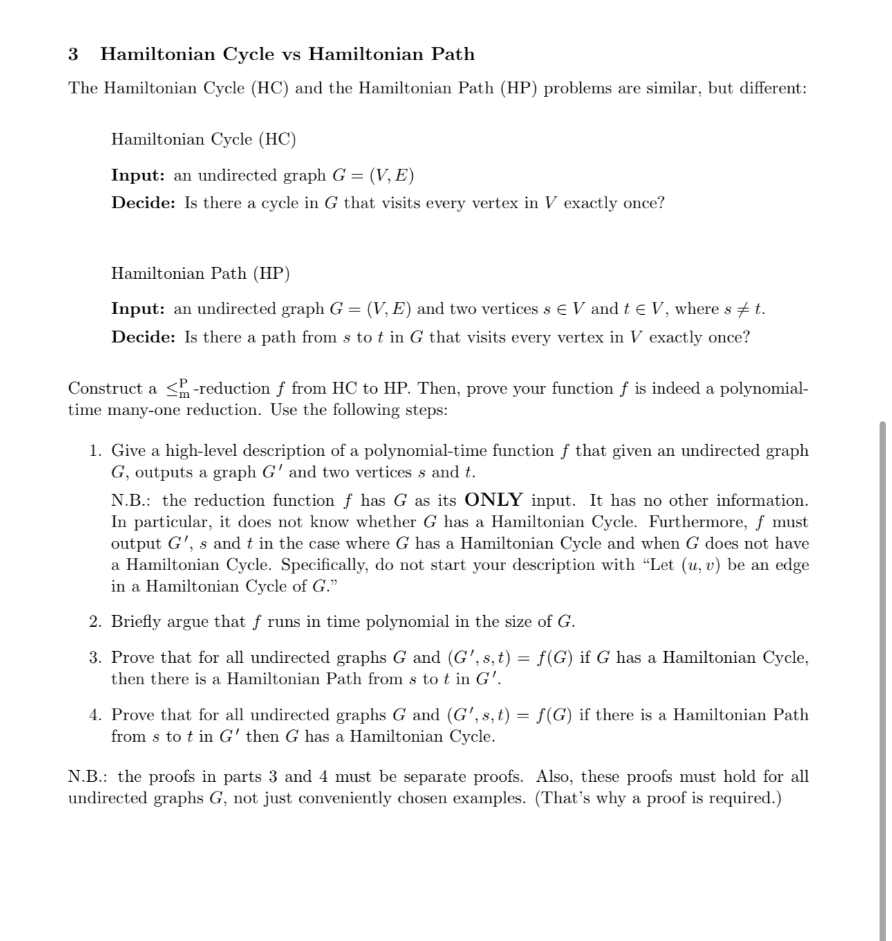 Solved 3 ﻿Hamiltonian Cycle vs Hamiltonian PathThe | Chegg.com