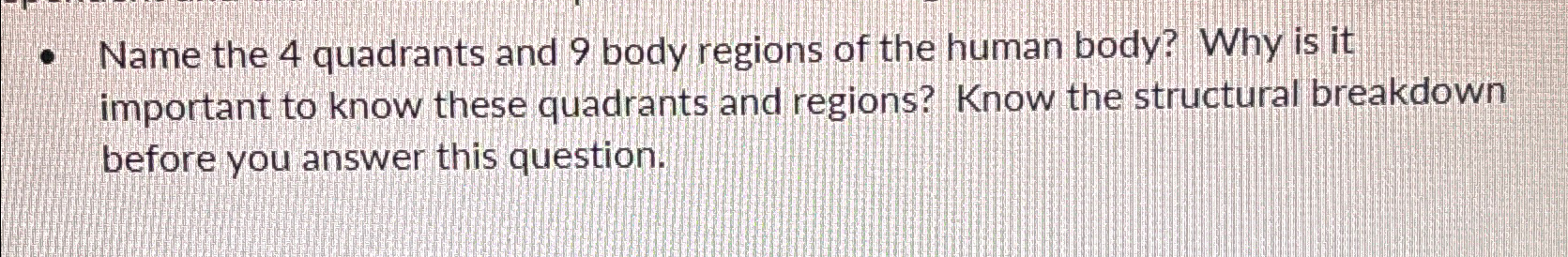 Solved Name the 4 ﻿quadrants and 9 ﻿body regions of the | Chegg.com