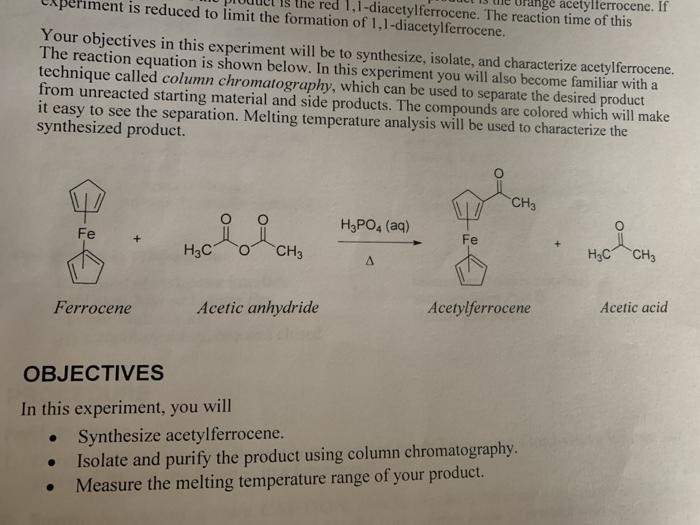 Solved acetylferrocene. If the red 1,1-diacetylferrocene. | Chegg.com