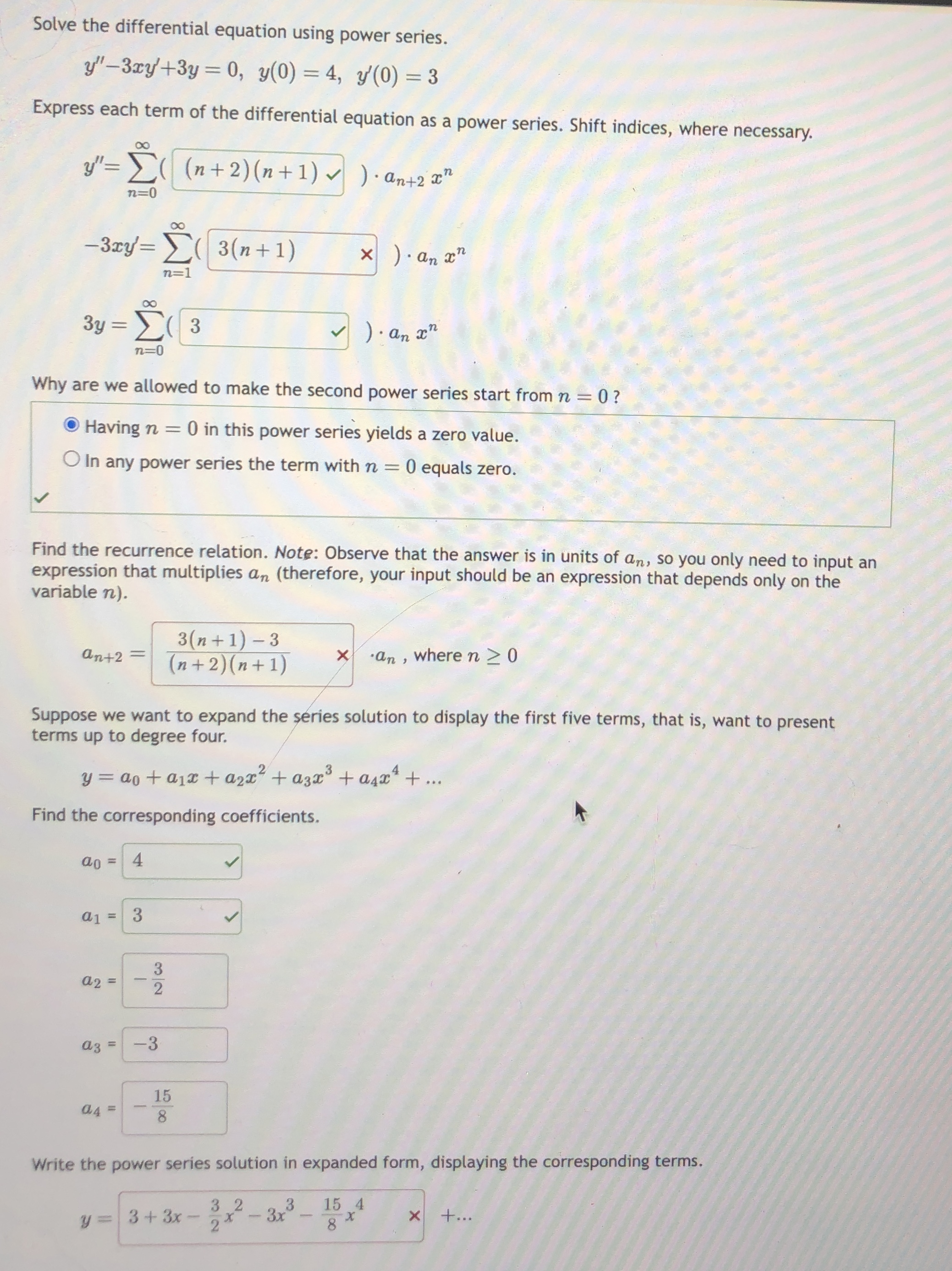 Solved Solve the differential equation using power | Chegg.com