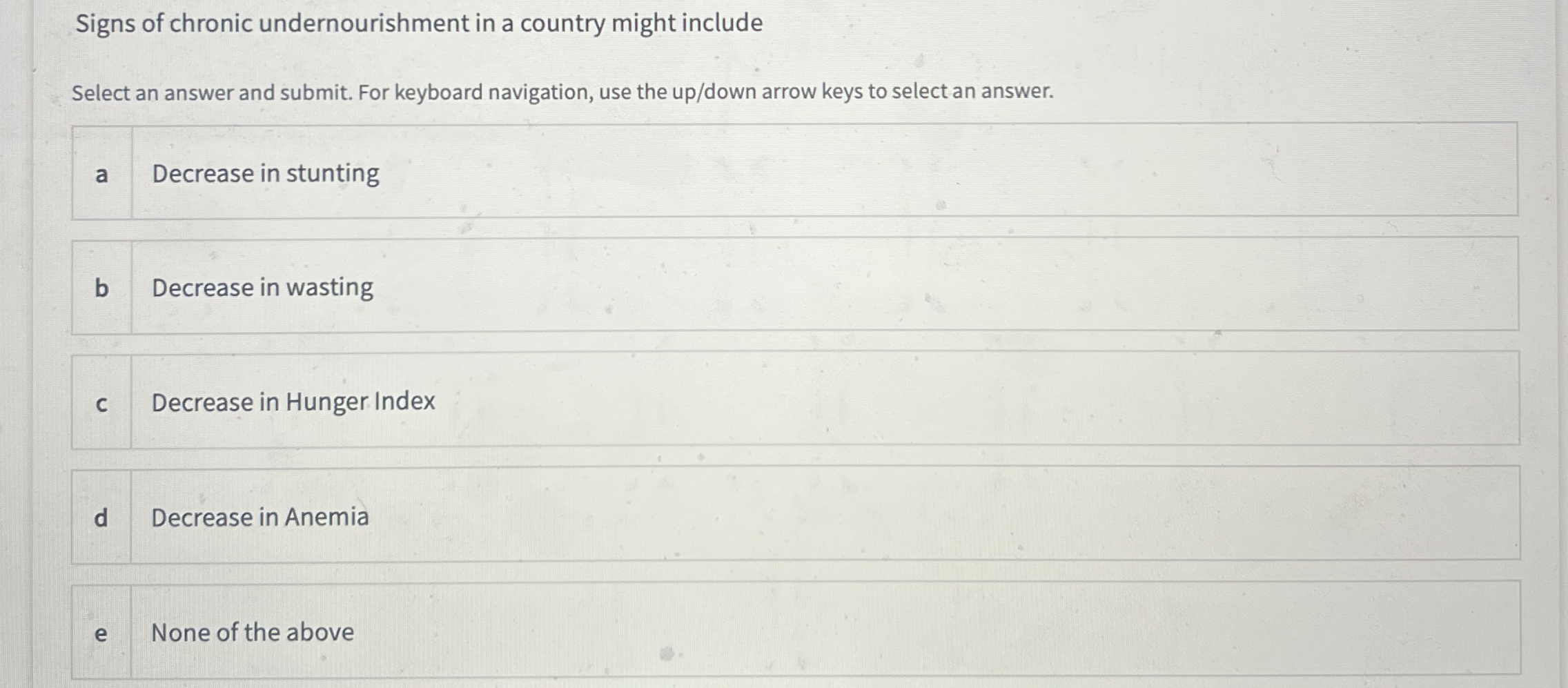 Solved Signs of chronic undernourishment in a country might | Chegg.com