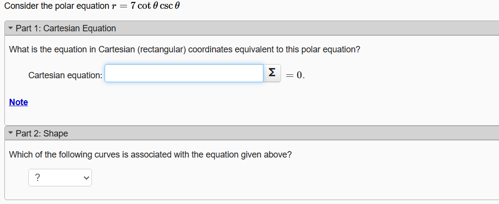 Solved Consider the polar equation r=7cotθcscθPart 1: | Chegg.com