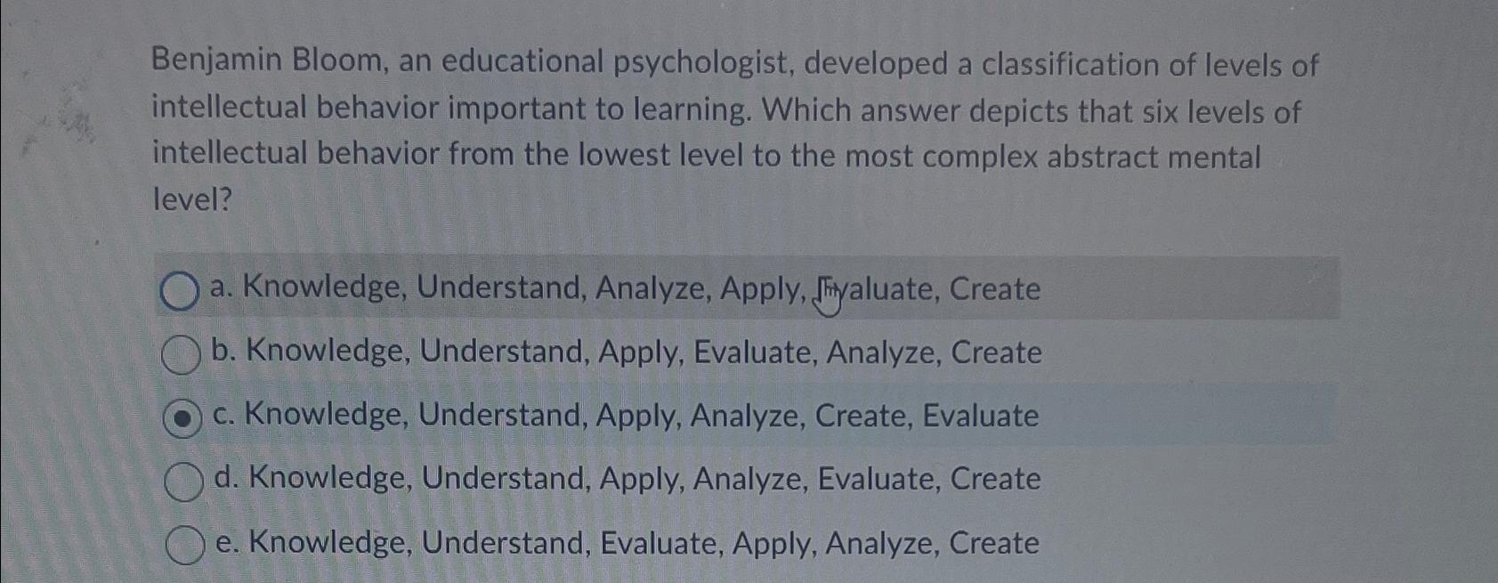Solved Benjamin Bloom, an educational psychologist, | Chegg.com