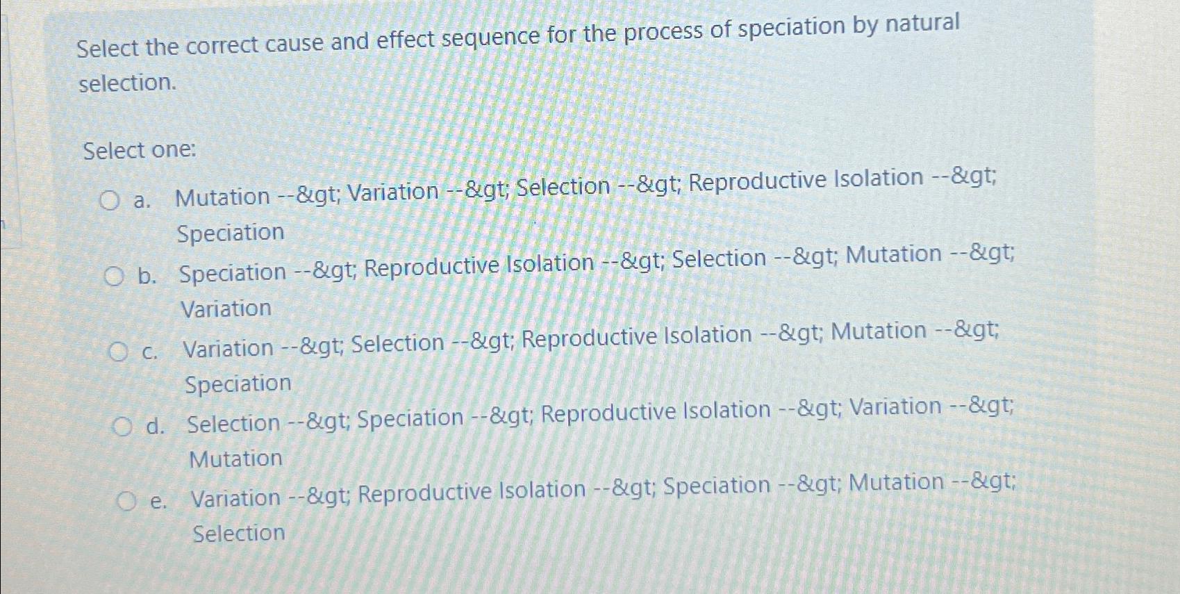 Solved Select the correct cause and effect sequence for the | Chegg.com