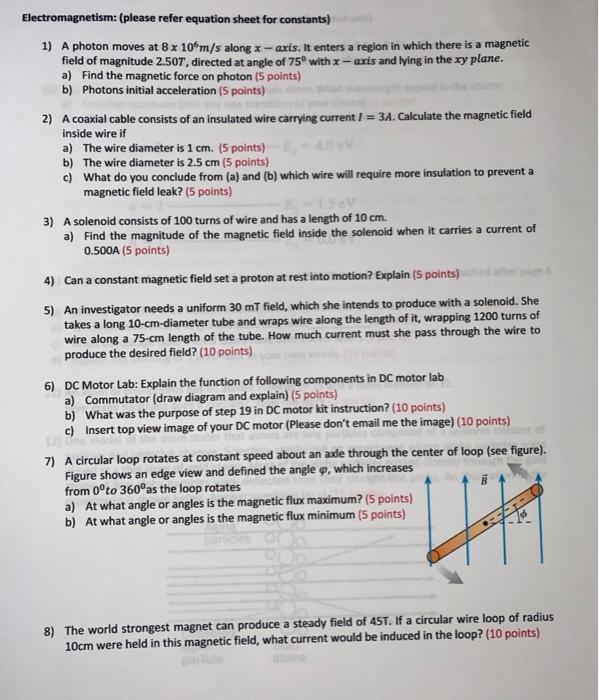 Solved Electromagnetism: (please refer equation sheet for | Chegg.com