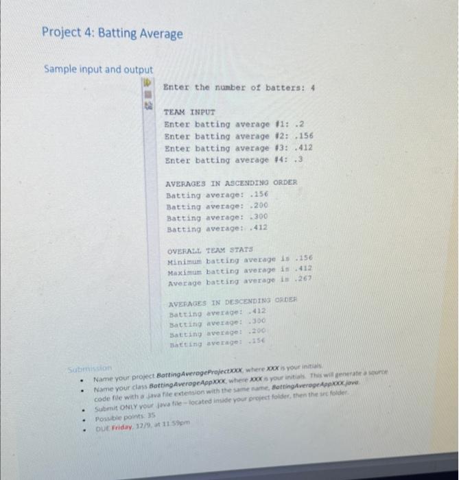Solved ject 4: Batting Average Bnter the number of batters: | Chegg.com