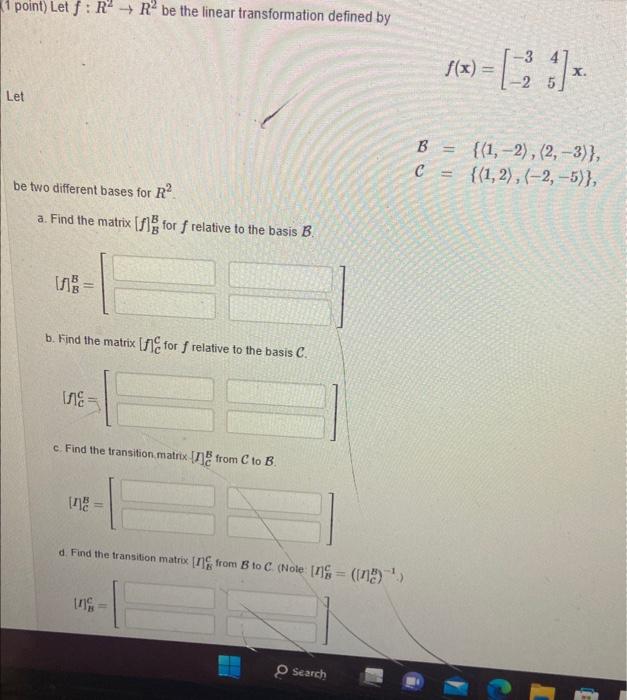 Solved (1 point) Let f:R2→R2 be the linear transformation | Chegg.com Solved (1 point) Let f:R2→R2 be the linear transformation | Chegg.com