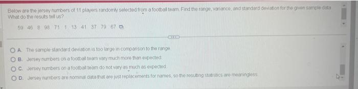 Solved What do the results toll us? Range = (Round to one | Chegg.com