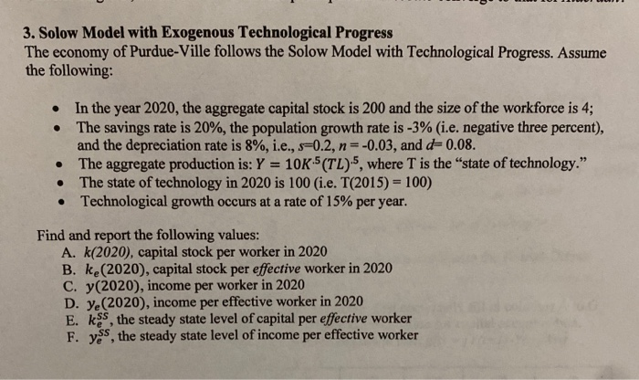 Solved 3 Solow Model With Exogenous Technological Progress