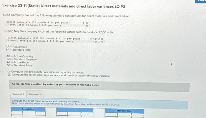 Solved 5 Exercise 23-11 (Static) Direct materials and direct | Chegg.com