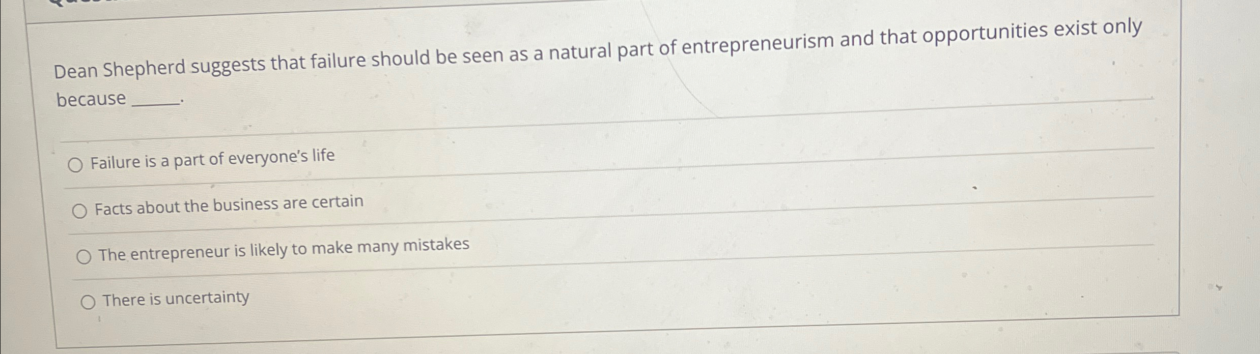 Solved Dean Shepherd suggests that failure should be seen as | Chegg.com