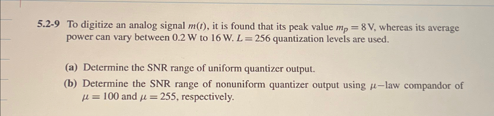 Solved 5.2-9 ﻿To digitize an analog signal m(t), ﻿it is | Chegg.com