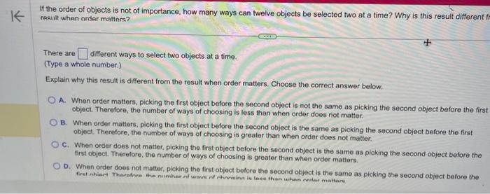 Solved If the order of objects is not of importance, how | Chegg.com