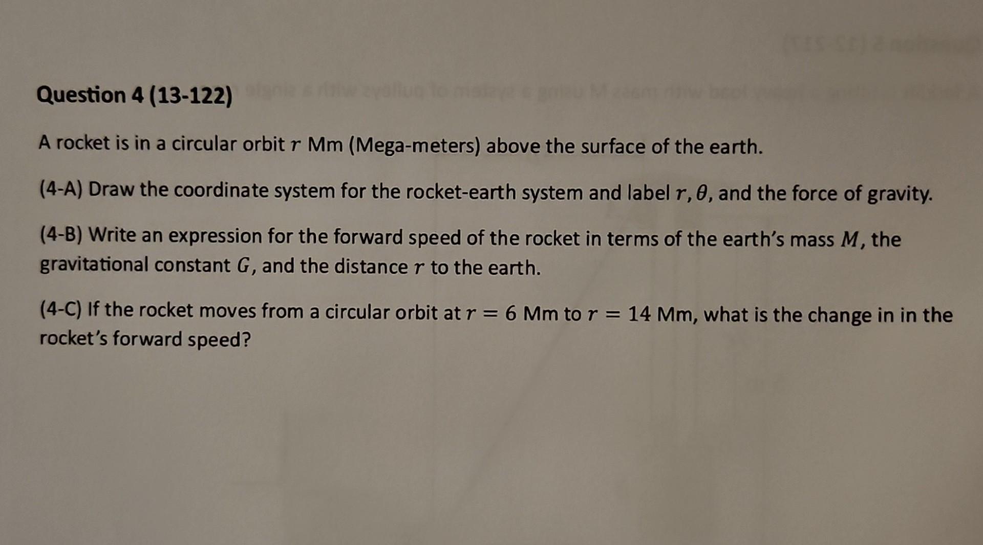 Solved A rocket is in a circular orbit rMm (Mega-meters) | Chegg.com