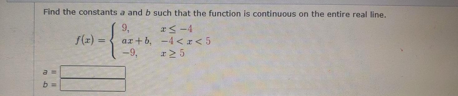 Solved Find the constants a and b such that the function is | Chegg.com