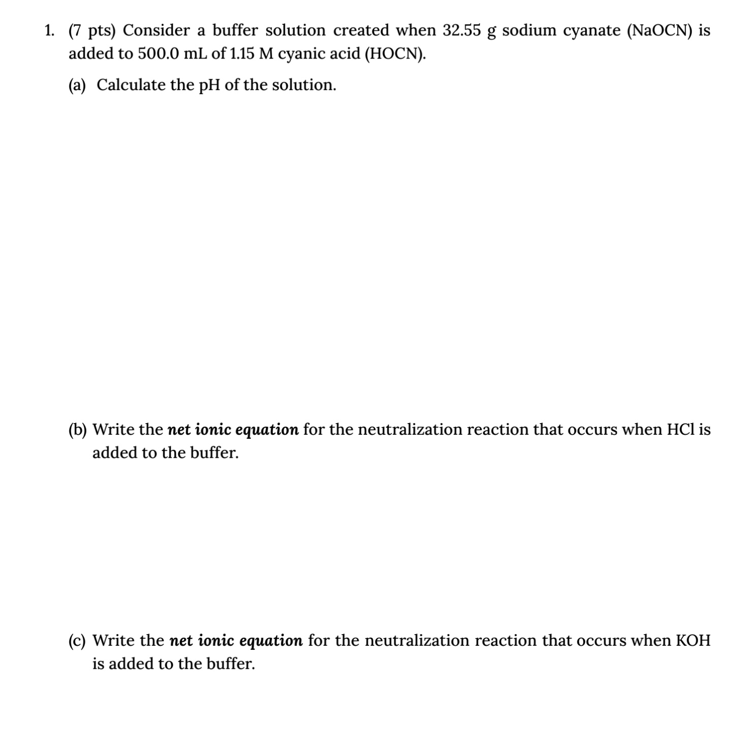 Solved (7 ﻿pts) ﻿Consider a buffer solution created when | Chegg.com