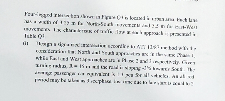 Four-legged intersection shown in Figure Q3 ﻿is | Chegg.com