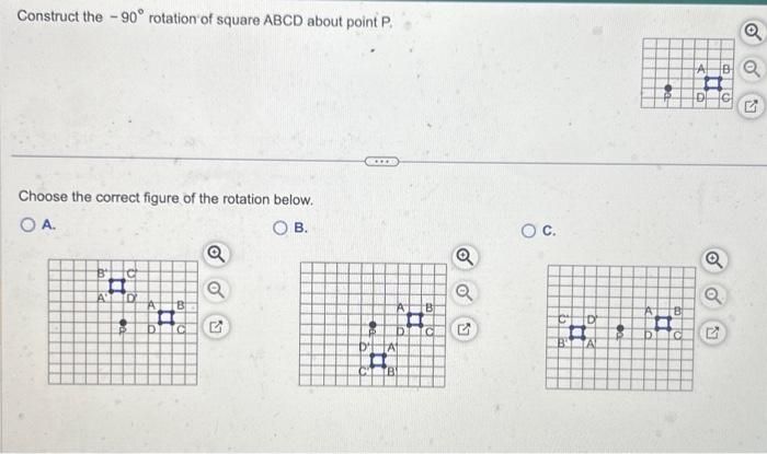 Solved Construct the −90∘ rotation of square ABCD about | Chegg.com