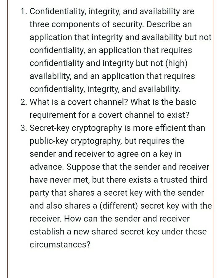Solved 1. Confidentiality, integrity, and availability are | Chegg.com