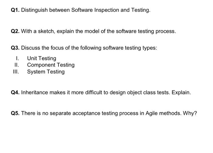 Solved Q1. Distinguish between Software Inspection and | Chegg.com