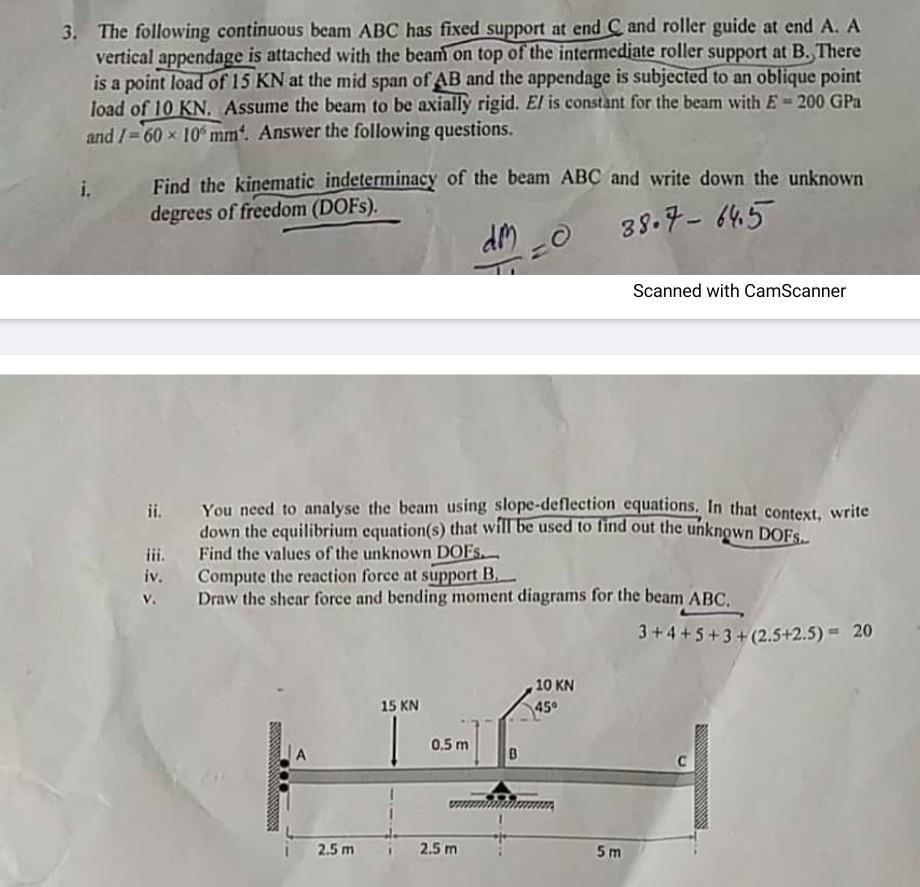 3. The following continuous beam ABC has fixed | Chegg.com