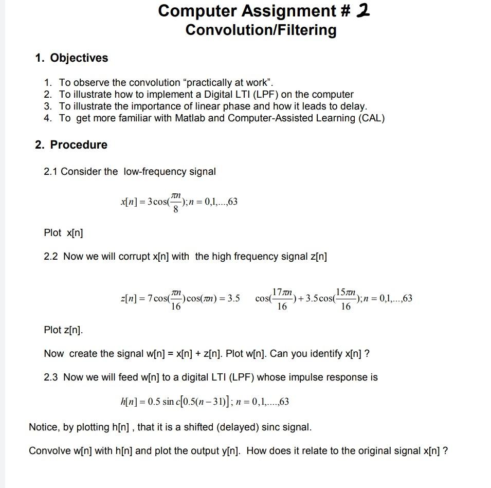 Solved Computer Assignment # 2 Convolution/Filtering 1. | Chegg.com