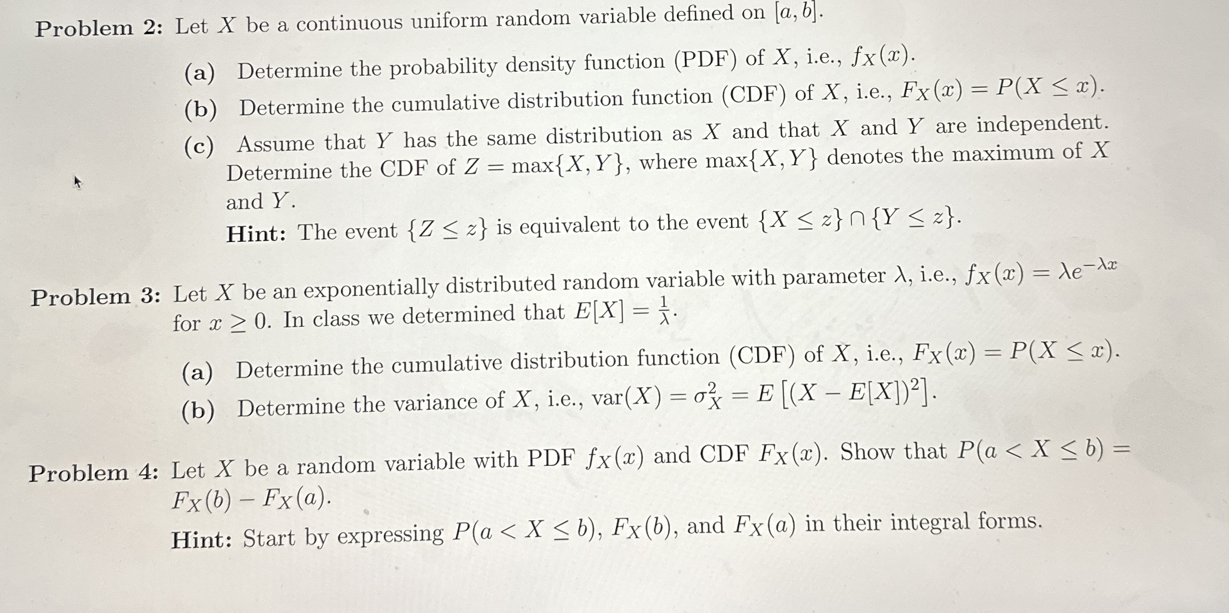 Solved Problem 2: Let x ﻿be a continuous uniform random | Chegg.com