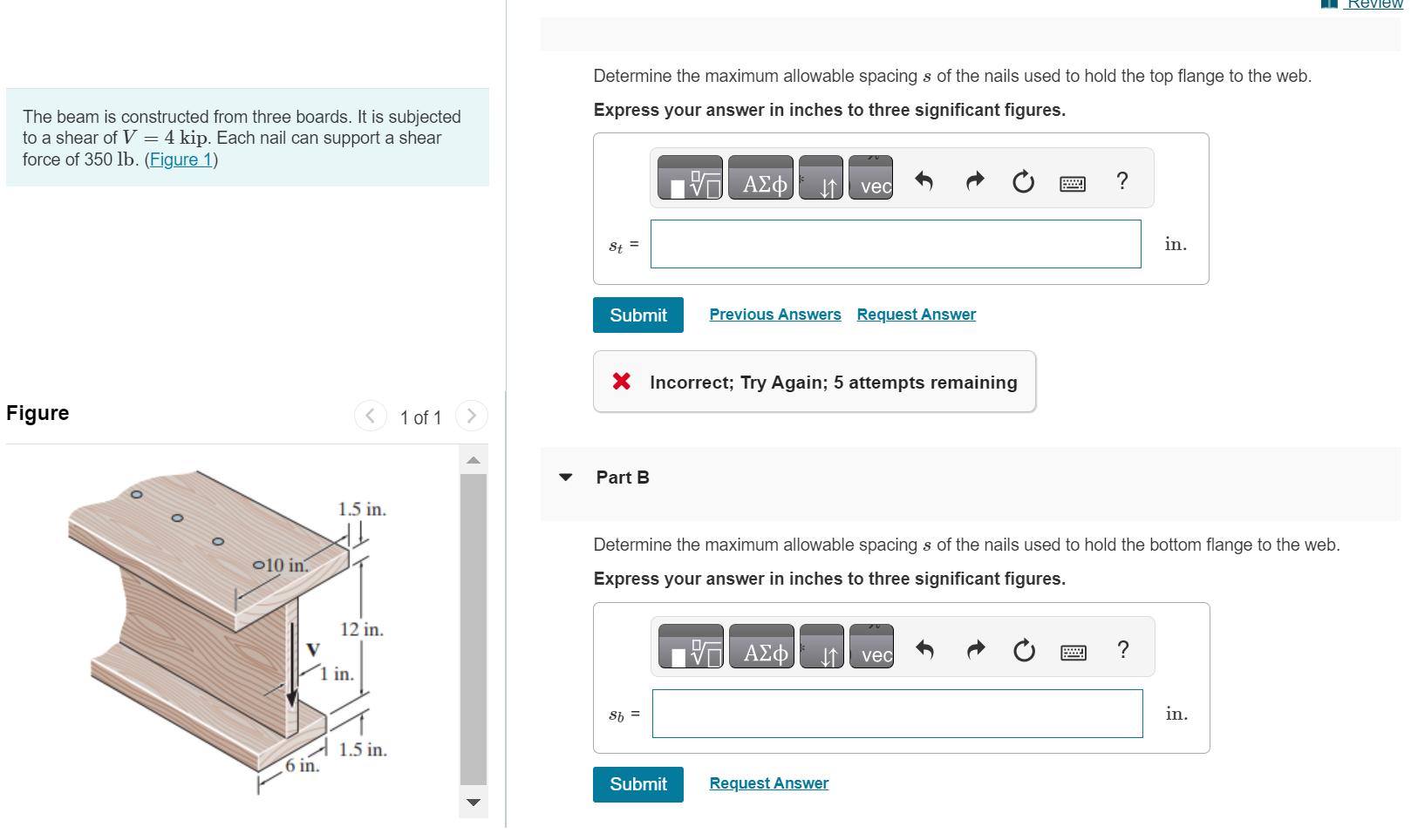 Solved The beam is constructed from three boards. It is | Chegg.com