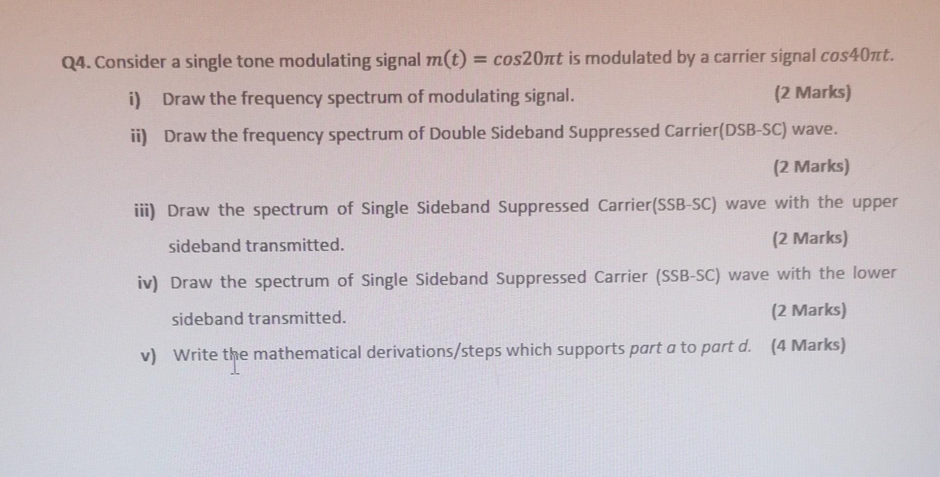 Solved Q4. Consider a single tone modulating signal | Chegg.com