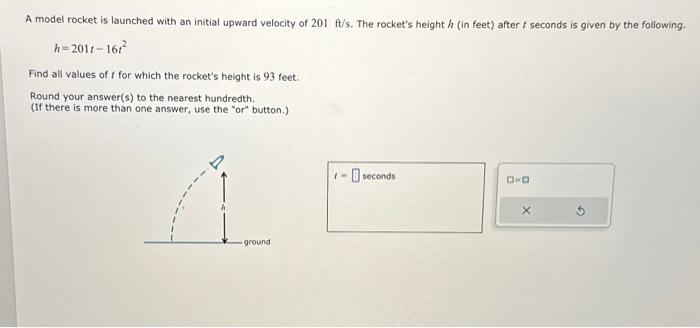 Solved A model rocket is launched with an initial upward | Chegg.com