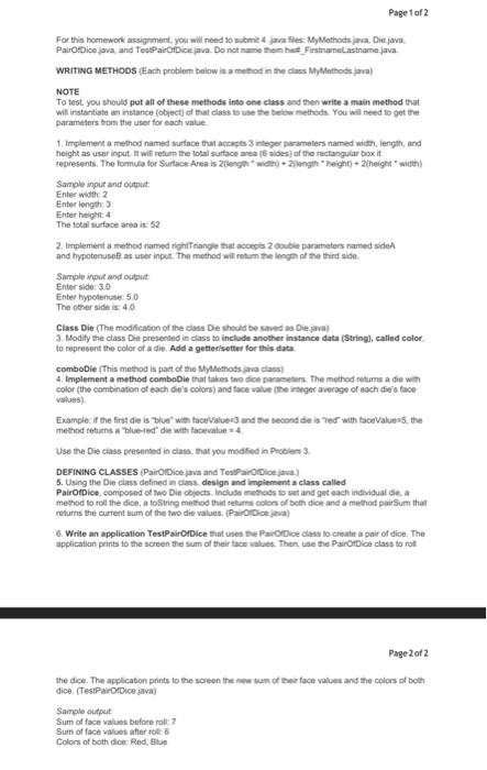 Solved WRITING METHOOS (Each problem below is a mehod in the | Chegg.com