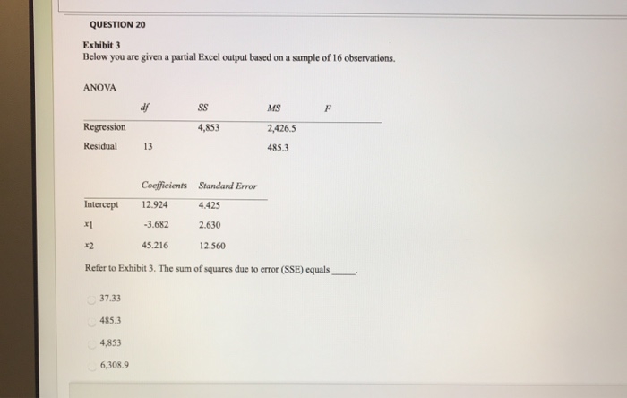 Solved QUESTION 19 Exhibit 3 Below you are given a partial | Chegg.com