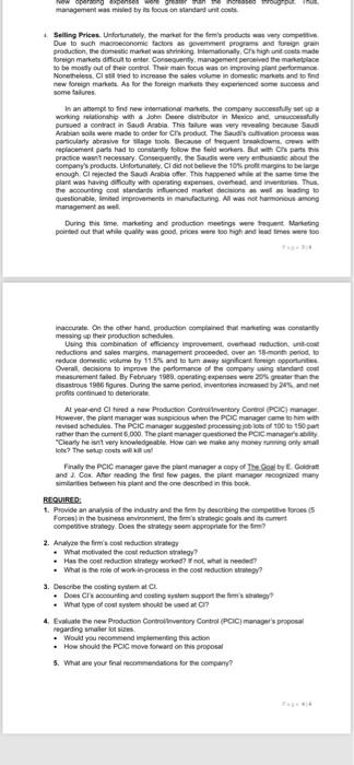 Solved CI Manufacturing Appendix: 4. Selling Prices. | Chegg.com