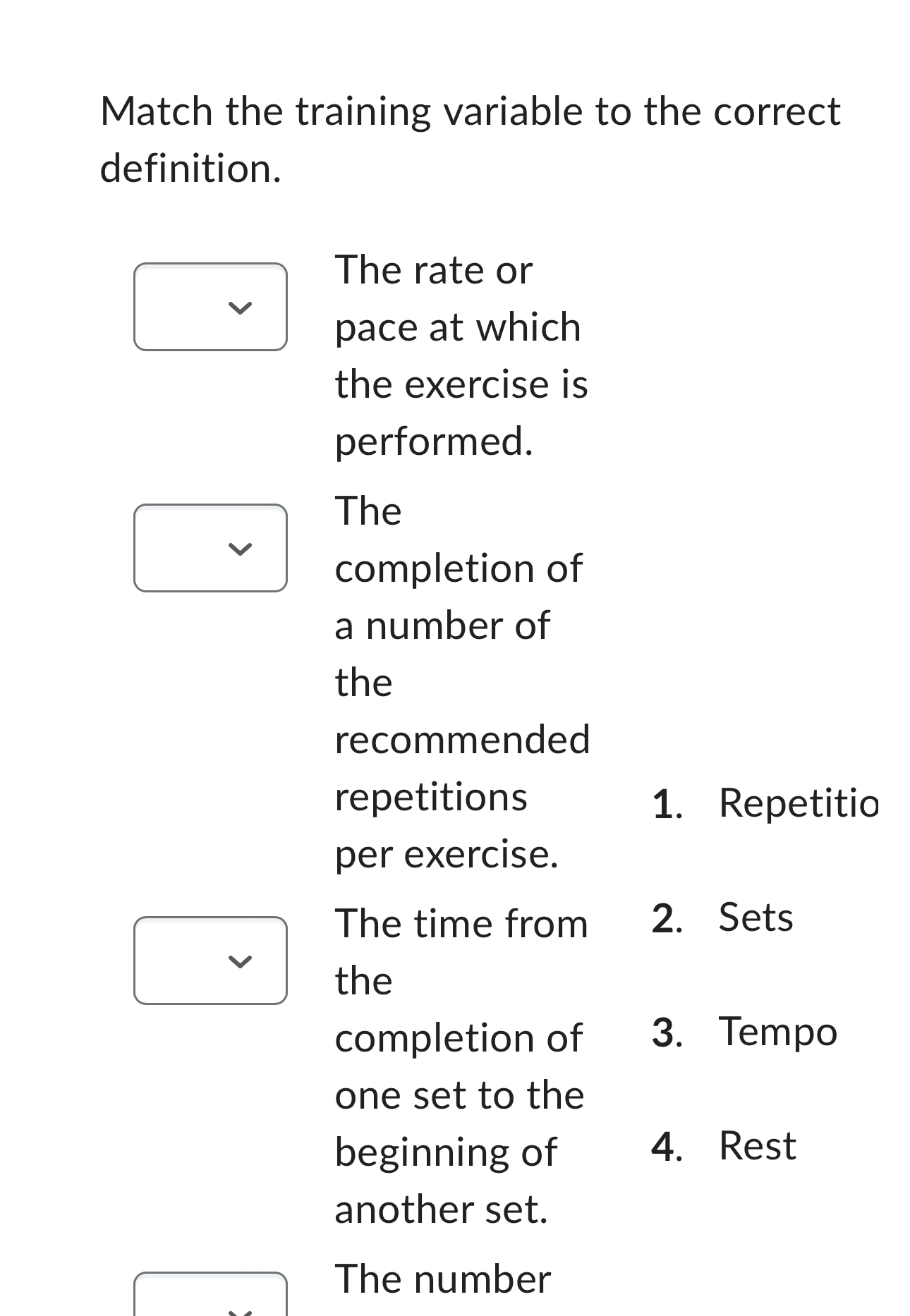 Solved Match the training variable to the correct | Chegg.com