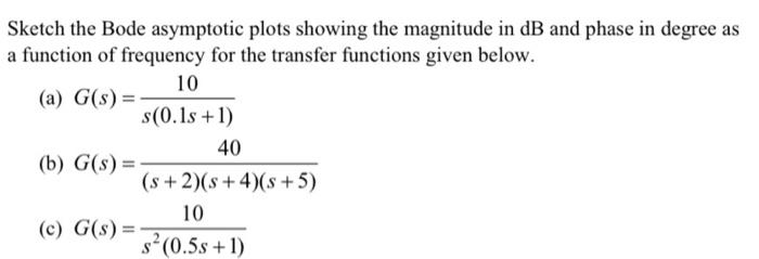 Solved Sketch the Bode asymptotic plots showing the | Chegg.com