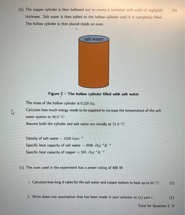 Solved 1. A solid copper cylinder with a radius r and a | Chegg.com