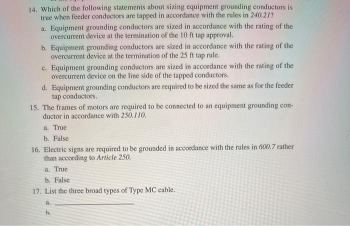 Solved 14 Which Of The Following Statements About Sizing 