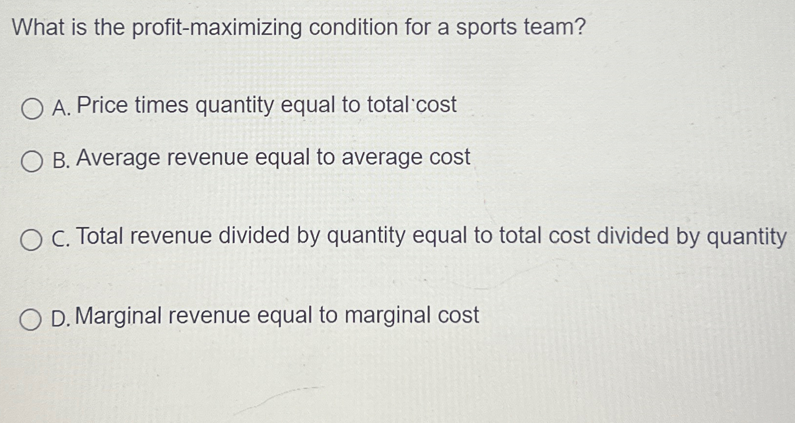 Solved What is the profit-maximizing condition for a sports | Chegg.com