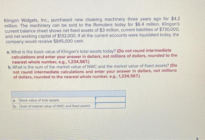 Solved Klingon Widgets. Inc., purchased new cloaking | Chegg.com