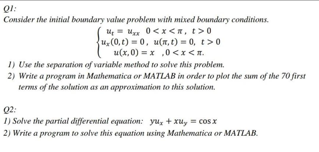 Q1: Consider the initial boundary value problem with | Chegg.com