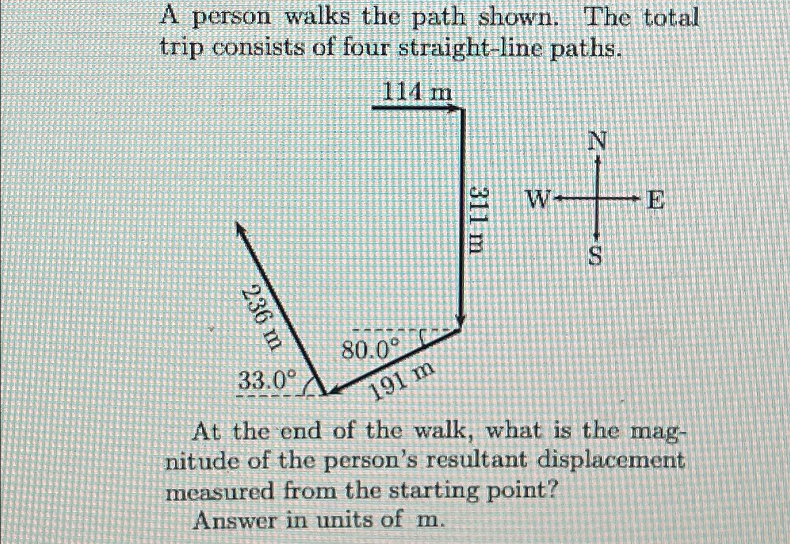 Solved A person walks the path shown. The total trip | Chegg.com