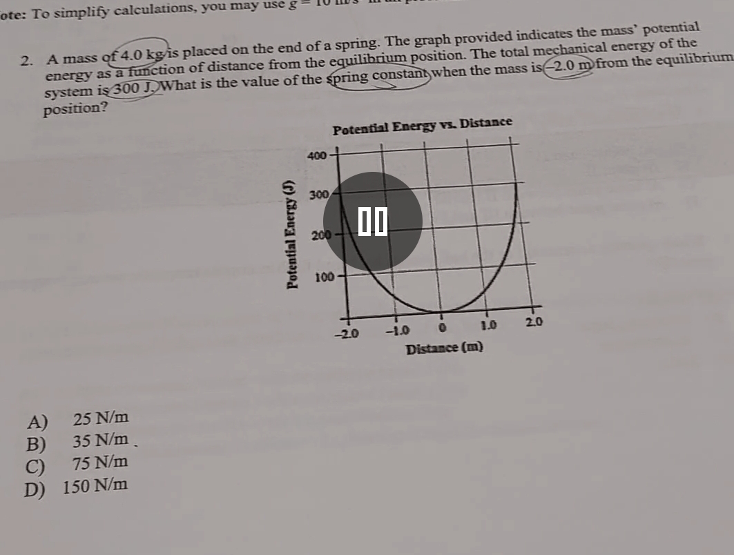 Solved A mass of 4.0kg ﻿is placed on the end of a spring. | Chegg.com