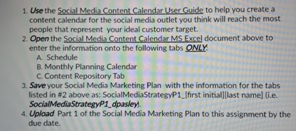 Solved Use the Social Media Content Calendar User Guide to | Chegg.com