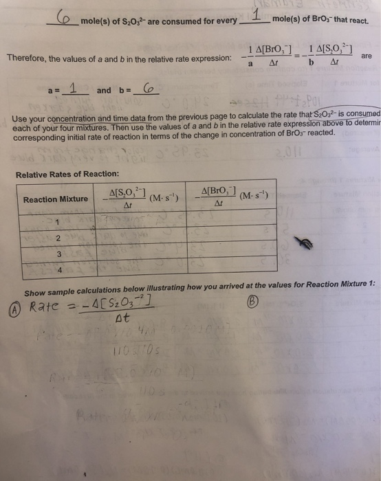 Solved Im usure if for finding the rate of S2O3 for delta | Chegg.com
